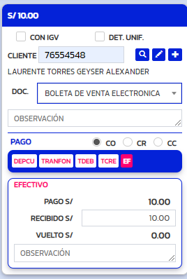 Registrar venta con boleta – Soporte