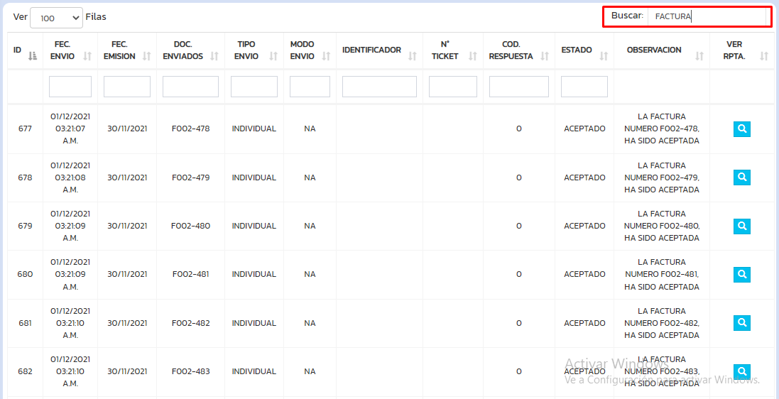 Buscar documentos enviados – Soporte